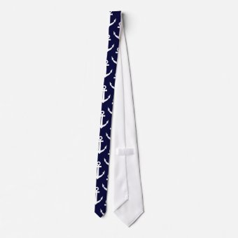 Nautical neck tie with navy anchor pattern | Zazzle