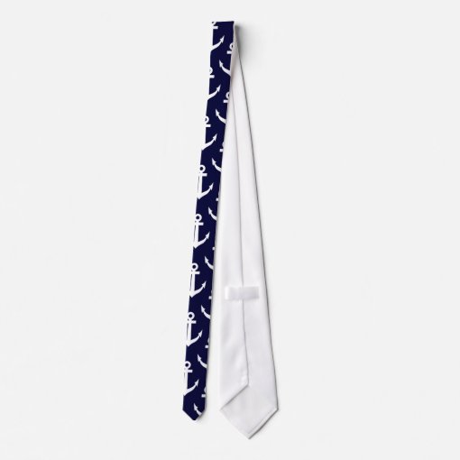 Nautical neck tie with navy anchor pattern | Zazzle