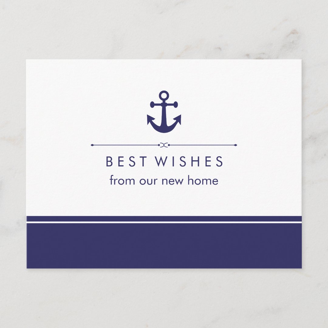 Nautical New Address Navy and White with Anchor Announcement Postcard ...