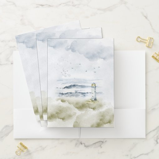 Nautical Ocean Beach Lighthouse Scenic Pocket Folder | Zazzle