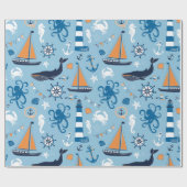 Nautical Ocean Blue and Orange Wrapping Paper | Zazzle