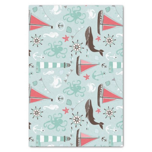 Nautical Ocean Blue and Rose Tissue Paper | Zazzle