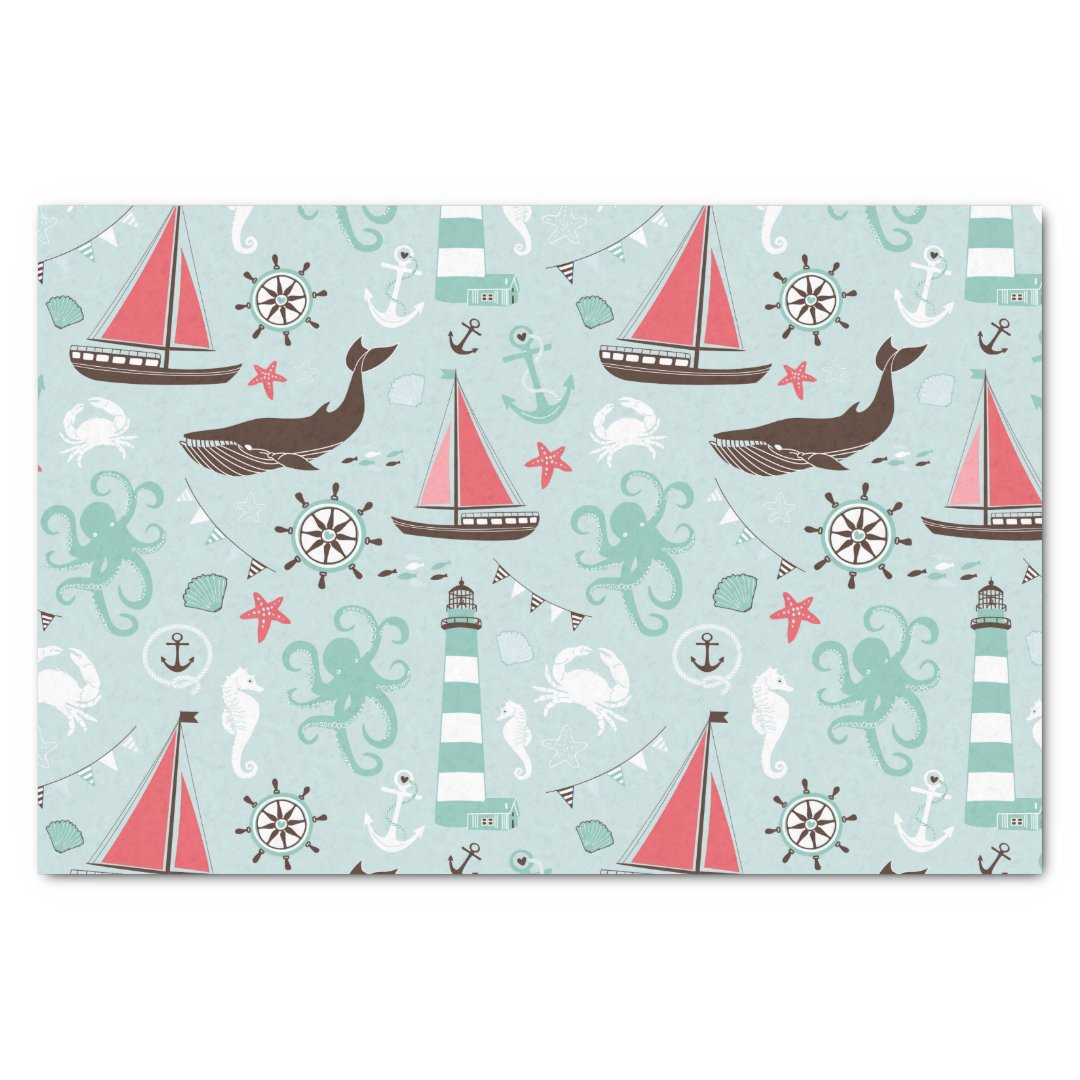 Nautical Ocean Blue and Rose Tissue Paper | Zazzle