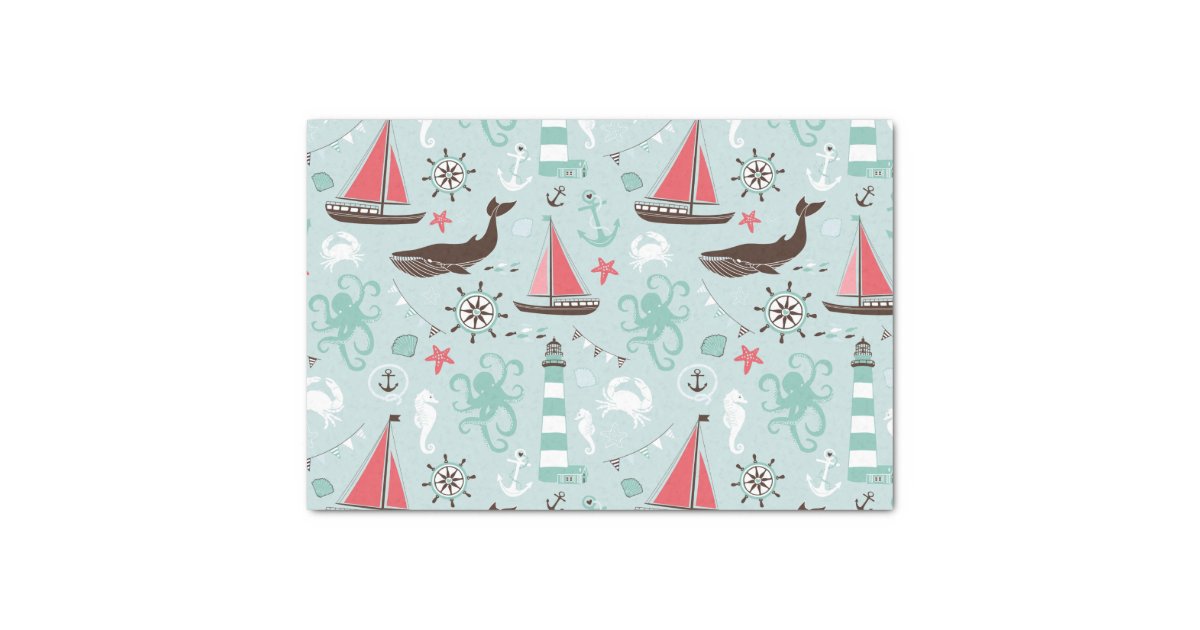 Nautical Ocean Blue and Rose Tissue Paper | Zazzle