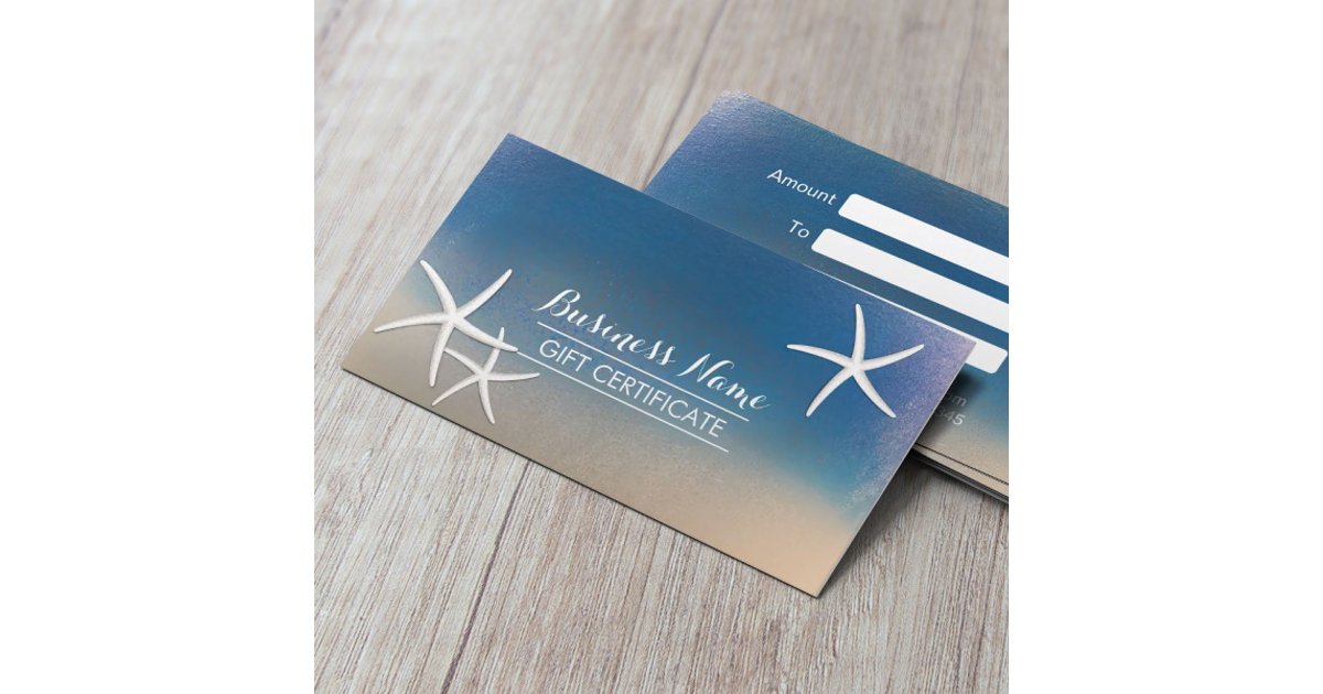 Nautical Ocean Blue Starfish Gift Certificate | Zazzle