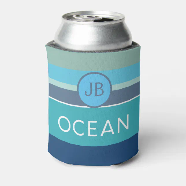 Nautical Ocean Blue Stripes Cruise Ship Can Cooler | Zazzle