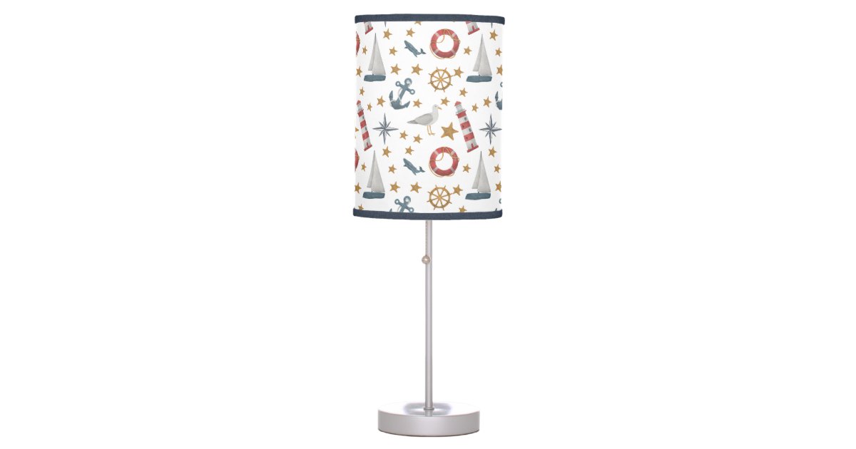 Nautical Ocean Blue White Sailboat Anchor Whale Table Lamp | Zazzle