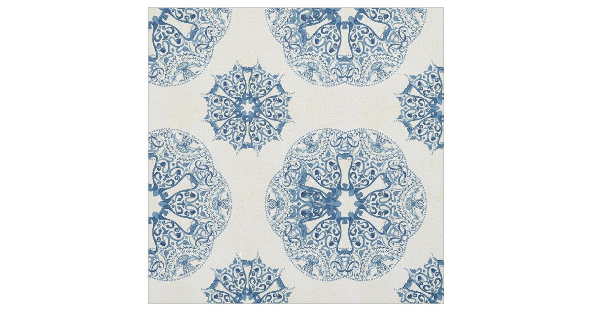 Nautical Ocean Caribbean Island Vintage Tile Blue Fabric | Zazzle
