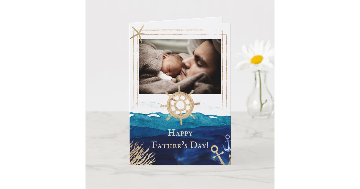 Nautical Ocean Father's Day with Photo Card | Zazzle