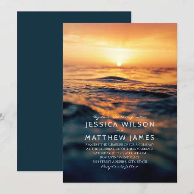 Nautical Ocean Sunset Beach Themed Wedding Invitation | Zazzle