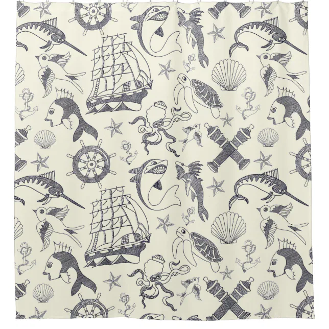 Nautical Old Sailor Tattoos Patterned Shower Curtain | Zazzle