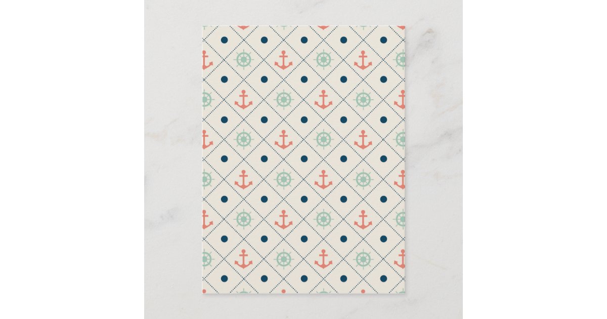 Nautical Pattern Ivory Anchor Helm Wheel Sail Postcard | Zazzle
