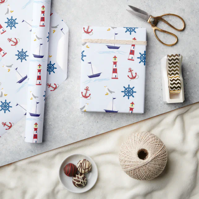 Nautical Pattern, Marine Pattern, Sailing, Anchors Wrapping Paper | Zazzle