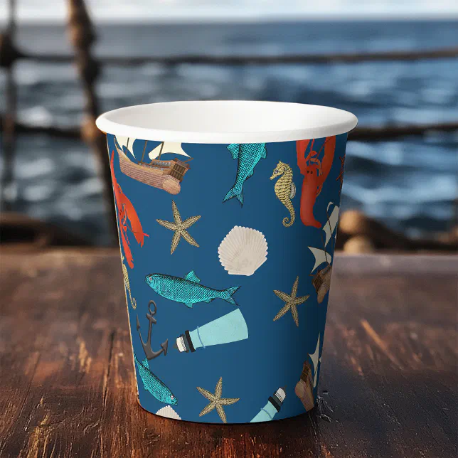 Nautical Pattern Paper Cups | Zazzle
