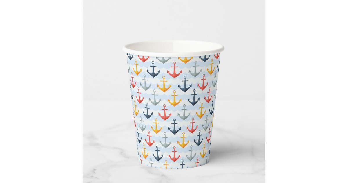 Nautical Pattern with Anchors Paper Cups | Zazzle