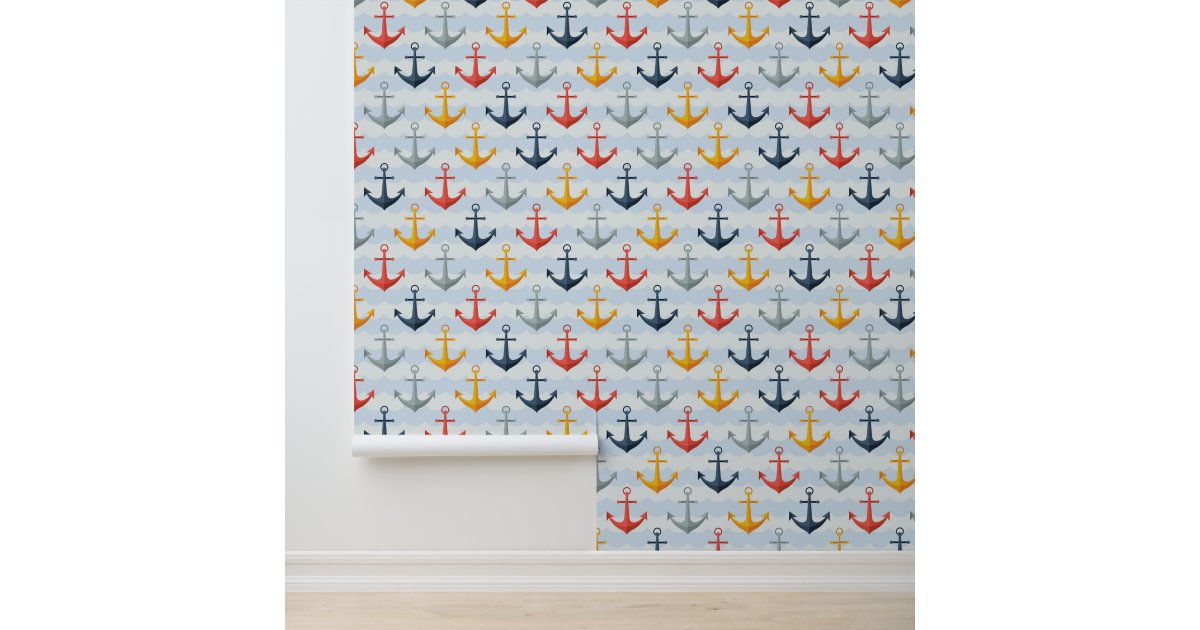 Nautical Pattern with Anchors Wallpaper | Zazzle
