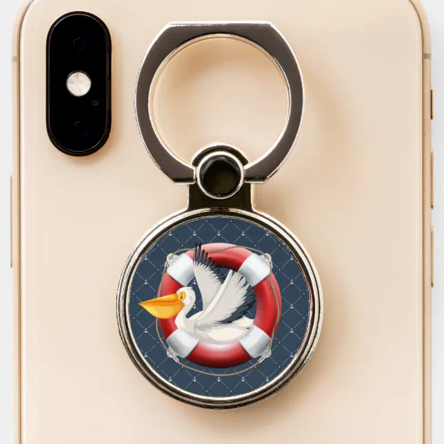 Nautical Pelican in Life Preserver Buoy Phone Ring Stand | Zazzle