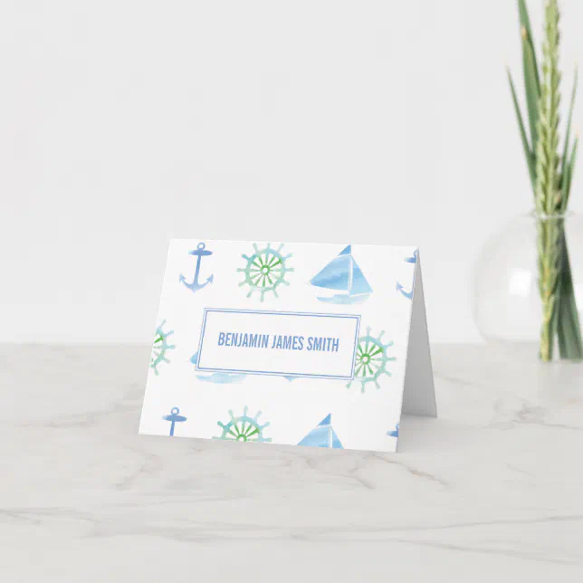 Nautical Personalized Watercolor Blue Stationery Note Card | Zazzle