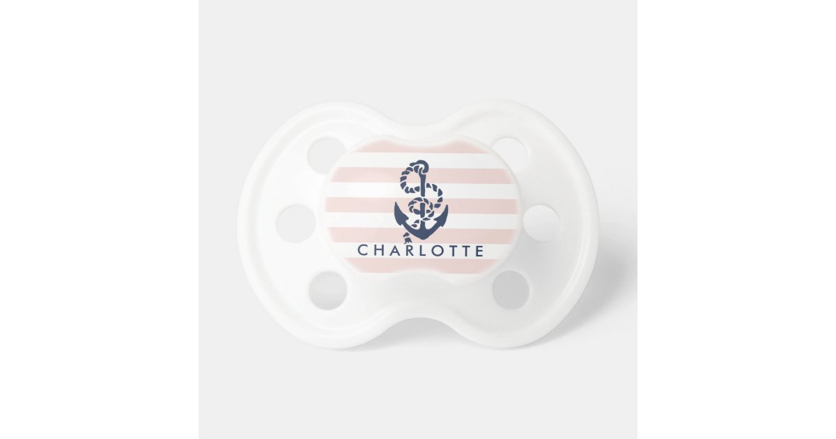 Nautical Pink Stripe Anchor Personalized Pacifier | Zazzle