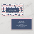 Nautical pink stripe navy blue anchor pattern business card | Zazzle