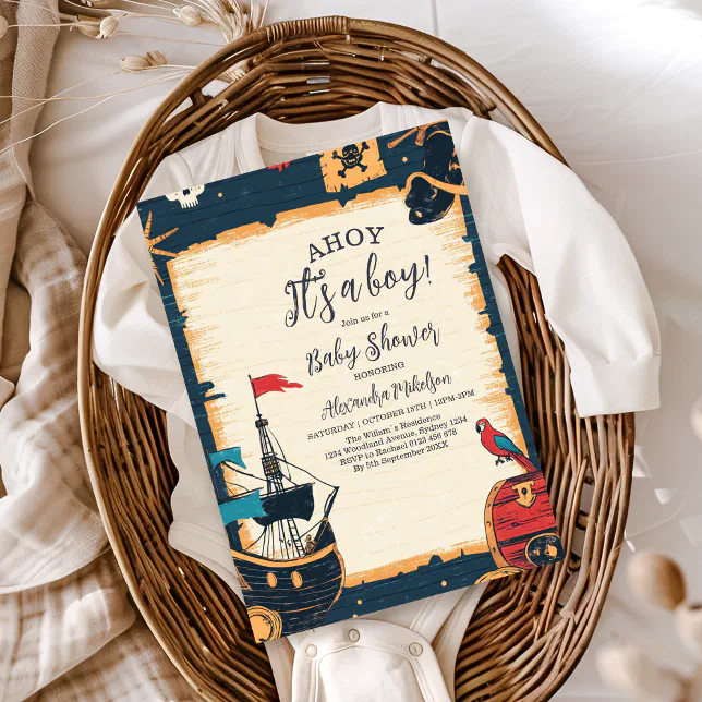 Nautical Pirate Baby Shower Invitation | Zazzle