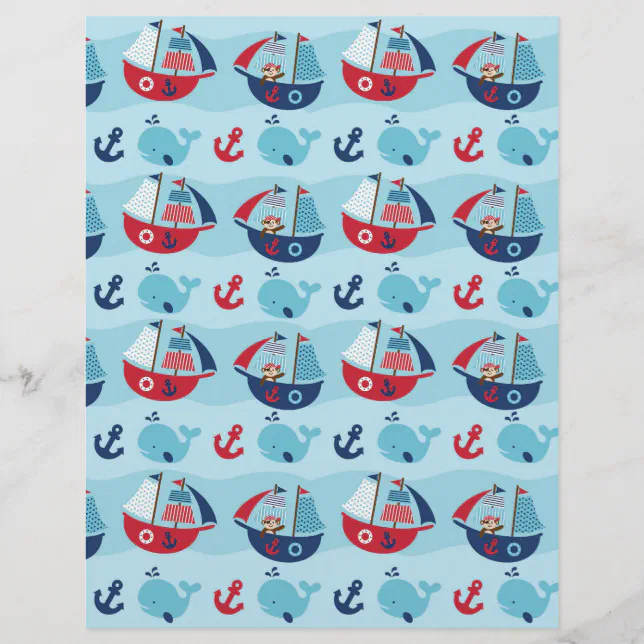 Nautical Pirate Whale Scrapbook Paper | Zazzle