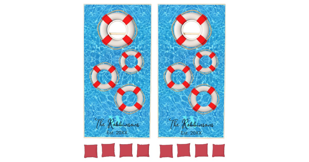 Nautical Pool Family Monogram Custom Cornhole Set | Zazzle