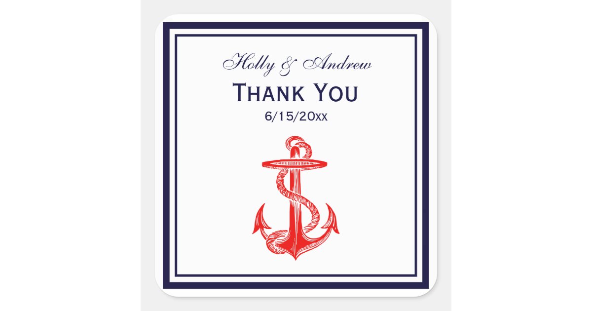 Nautical Red Anchor Navy Framed 2 TY Envelope Seal | Zazzle