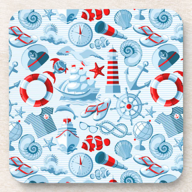 Nautical Red White And Blue Pattern Beverage Coaster | Zazzle