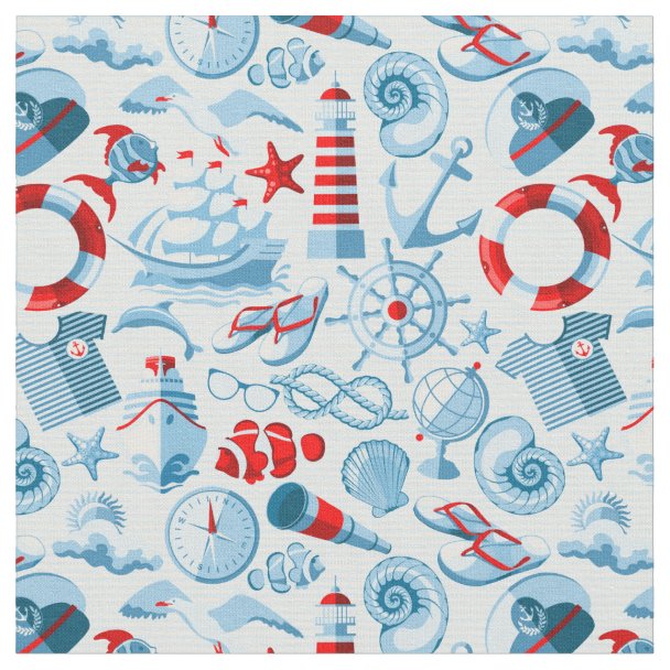 Red White And Blue Navy Pattern Fabric | Zazzle