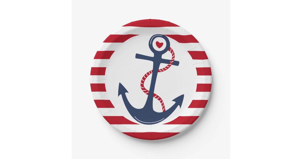 Nautical Red White Blue Anchor Ocean Event Paper Plates | Zazzle