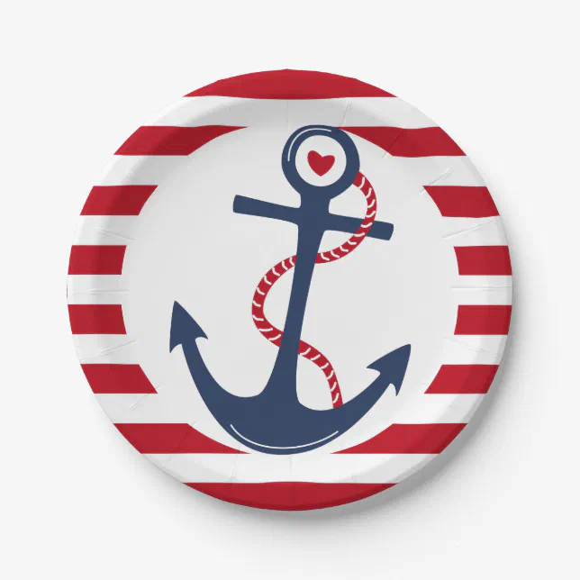 Nautical Red White Blue Anchor Ocean Event Paper Plates | Zazzle