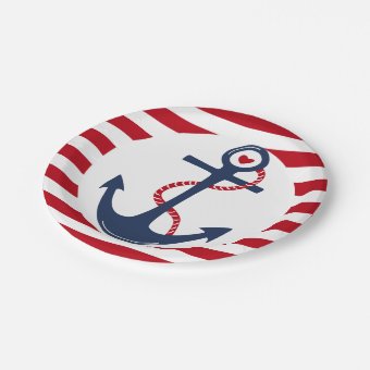 Nautical Red White Blue Anchor Ocean Event Paper Plates | Zazzle