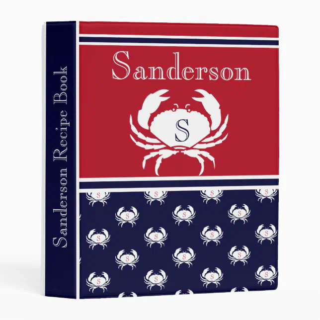 Nautical Red White Navy Blue Crab Mini Binder | Zazzle