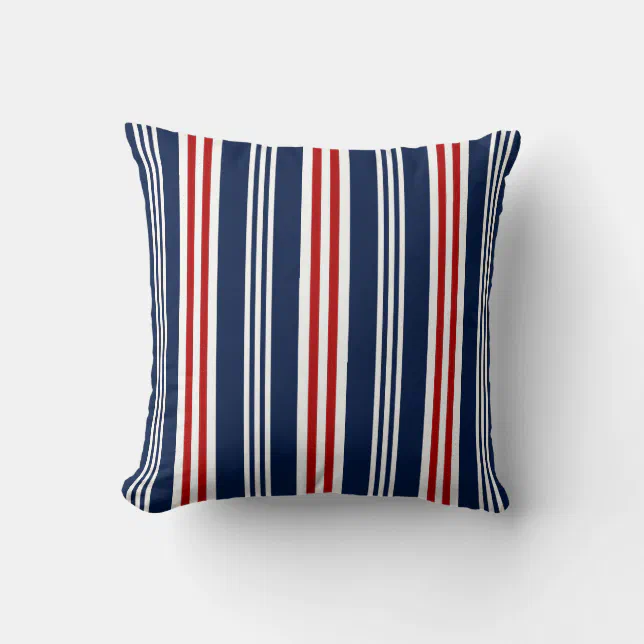 Nautical Red, White, Navy Blue Throw Pillow | Zazzle