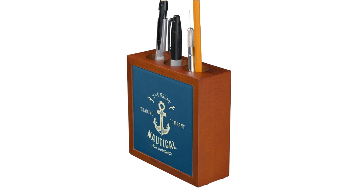 Nautical Retro Logo Pencil Holder | Zazzle