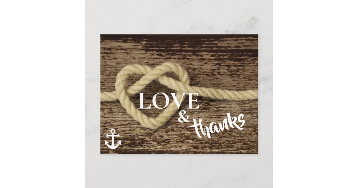 Nautical Rope and Anchor LOVE and Thanks Postcard | Zazzle