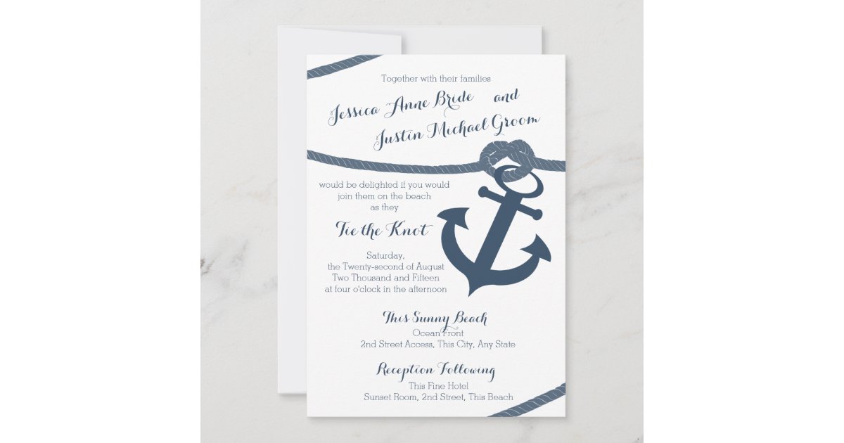 Nautical Rope and Anchor Wedding Invitation | Zazzle
