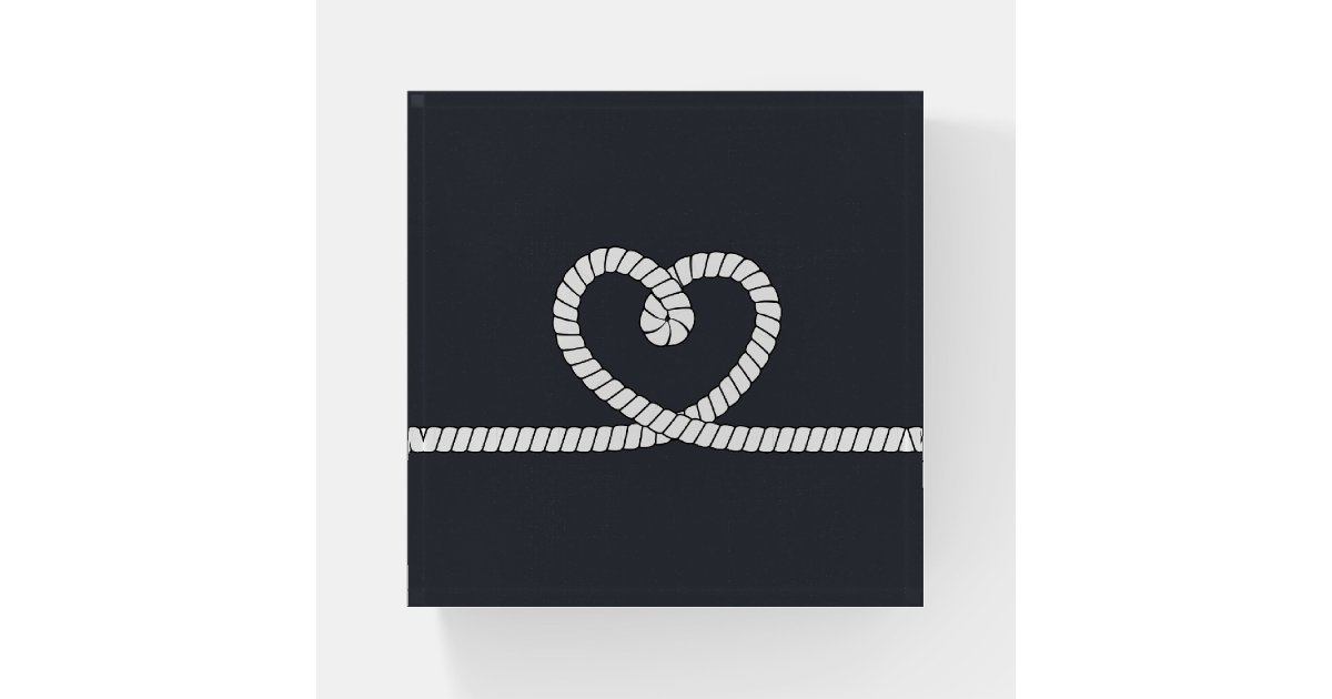 Nautical Rope Heart Knot Navy Background Paperweight | Zazzle