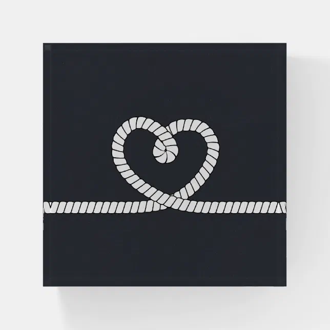 Nautical Rope Heart Knot Navy Background Paperweight | Zazzle