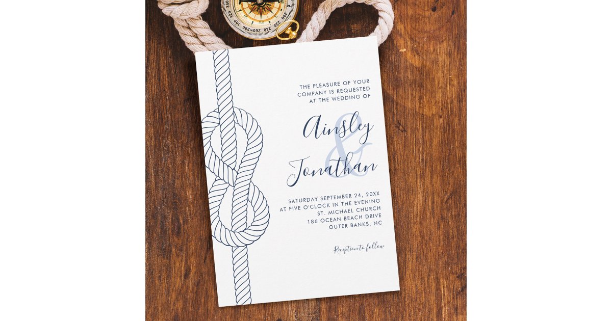 Nautical Rope Knot Modern Script Wedding Invitation | Zazzle