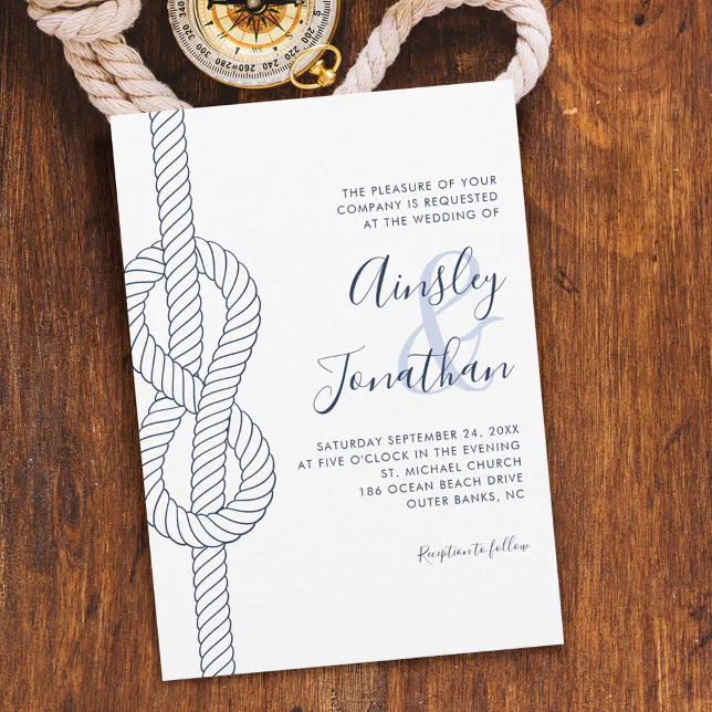 Nautical Rope Knot Modern Script Wedding Invitation | Zazzle
