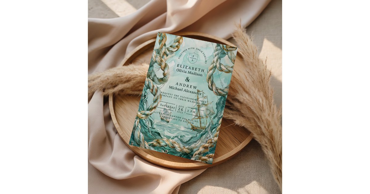Nautical Rope Voyage Wedding Invitation | Zazzle