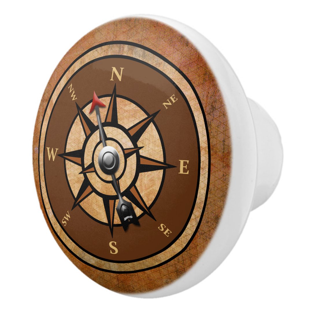 Nautical Rustic Compass Ceramic Knob | Zazzle