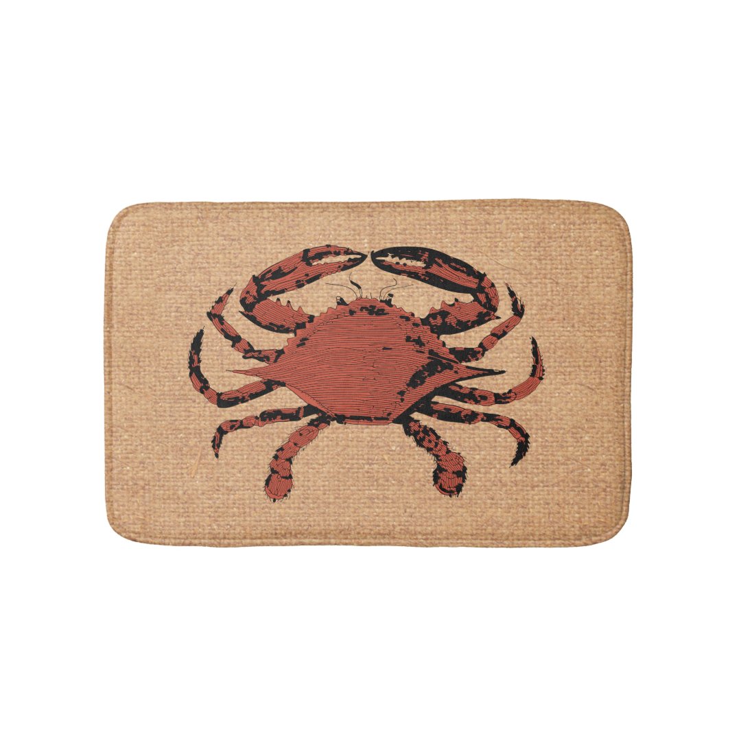Nautical Rustic Crab Bathroom Bath Mat Anti-Skid | Zazzle