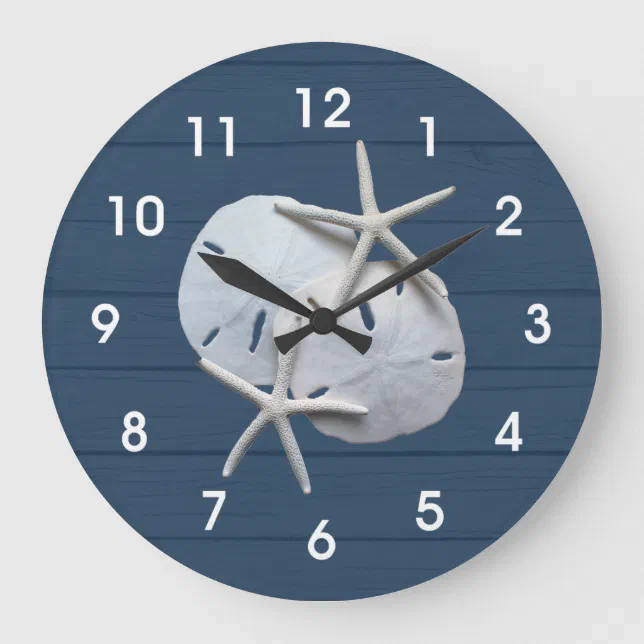 Nautical Rustic Sand Dollar Starfish Wall Clock | Zazzle