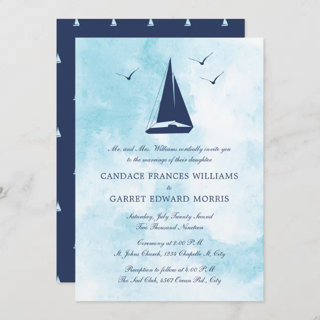 Nautical Sail Boat Wedding Invitation | Zazzle