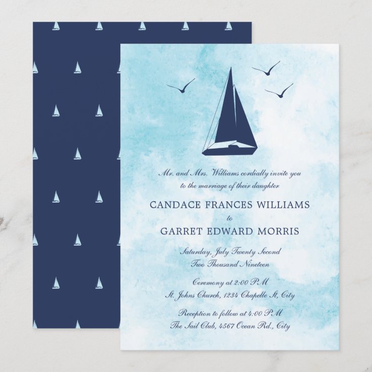 Nautical Sail Boat Wedding Invitation | Zazzle
