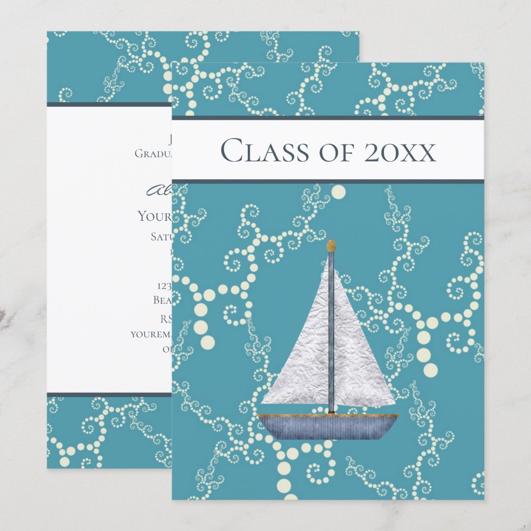 Nautical Sailboat and Swirling Water Graduation Invitation | Zazzle