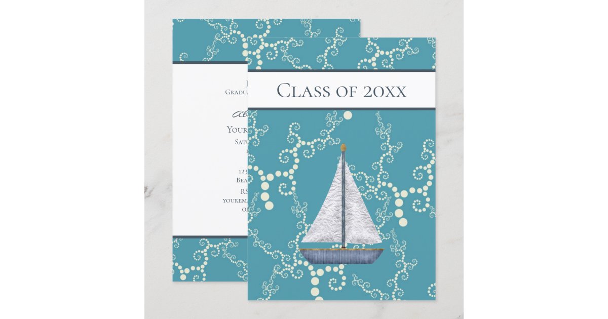 Nautical Sailboat and Swirling Water Graduation Invitation | Zazzle